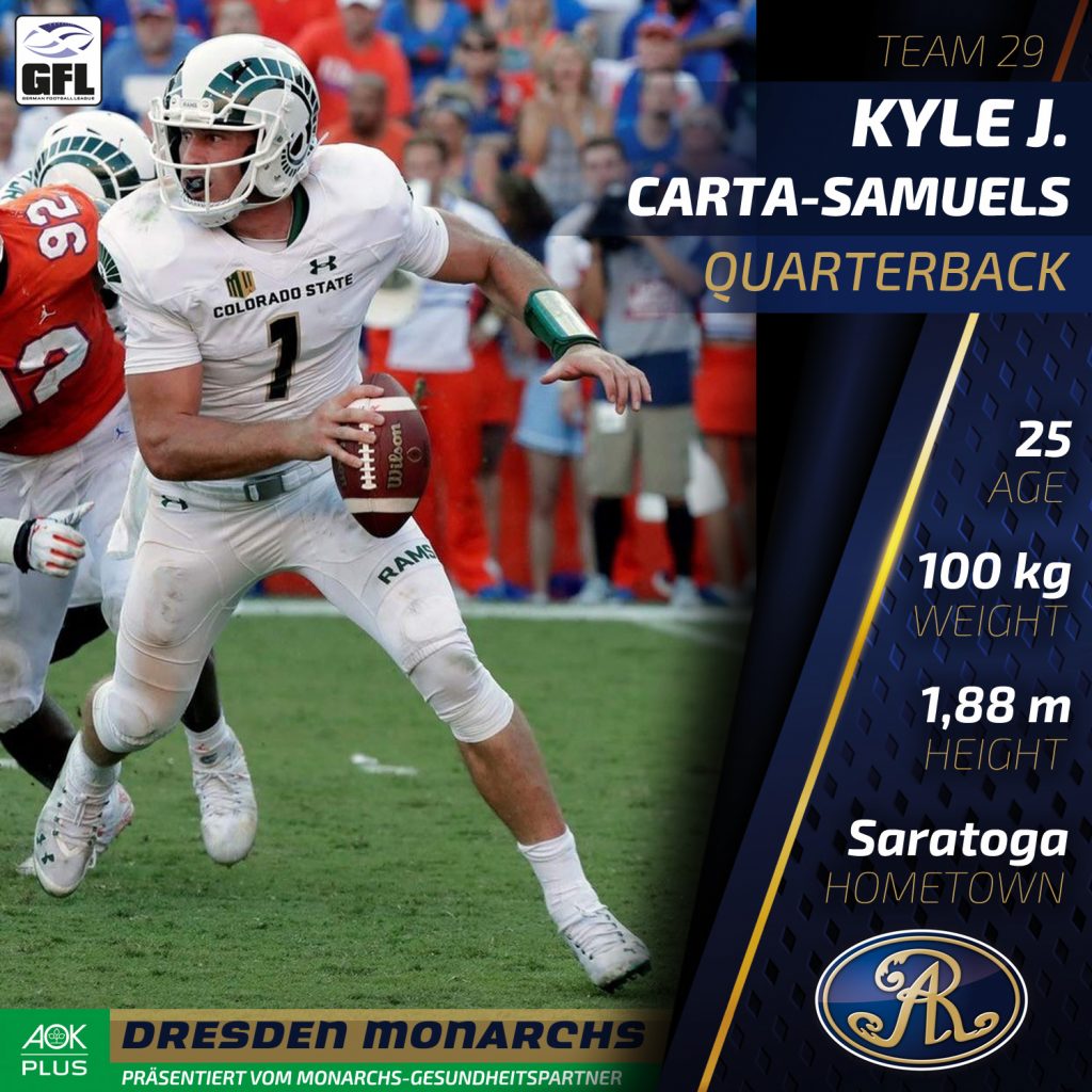 Kyle James Carta-Samuels wird Monarchs Quarterback 2021 - Erima GFL